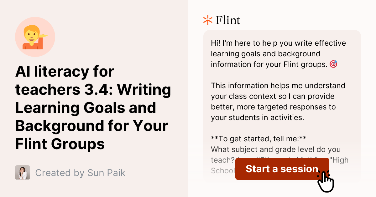 AI literacy for teachers 3.4: Writing Learning Goals and Background for Your Flint Groups | Flint