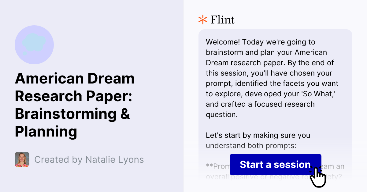 American Dream Research Paper: Brainstorming & Planning | Flint