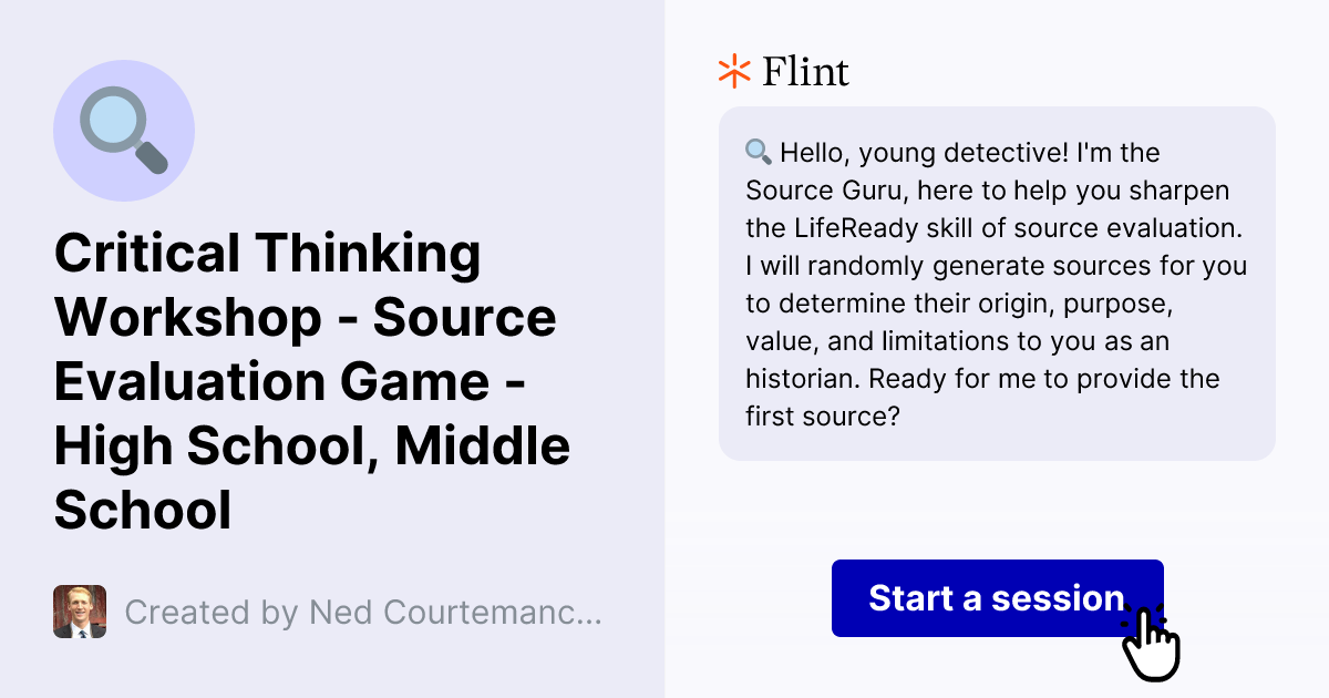 Critical Thinking Workshop - Source Evaluation Game - High School ...