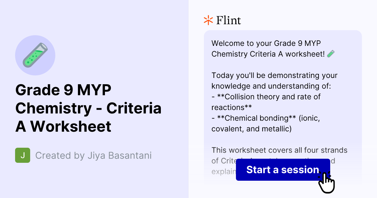 Grade 9 MYP Chemistry - Criteria A Worksheet | Flint