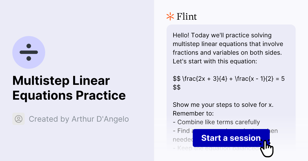 Multistep Linear Equations Practice | Flint
