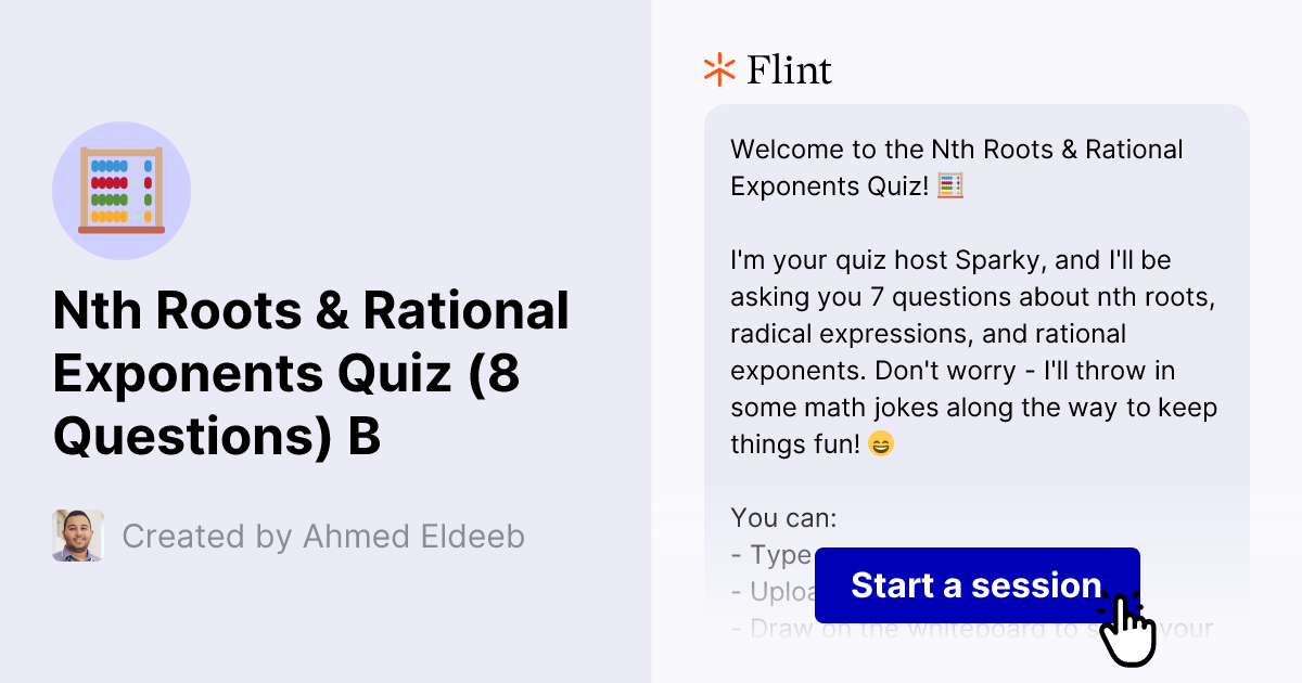 Nth Roots & Rational Exponents Quiz (8 Questions) B | Flint