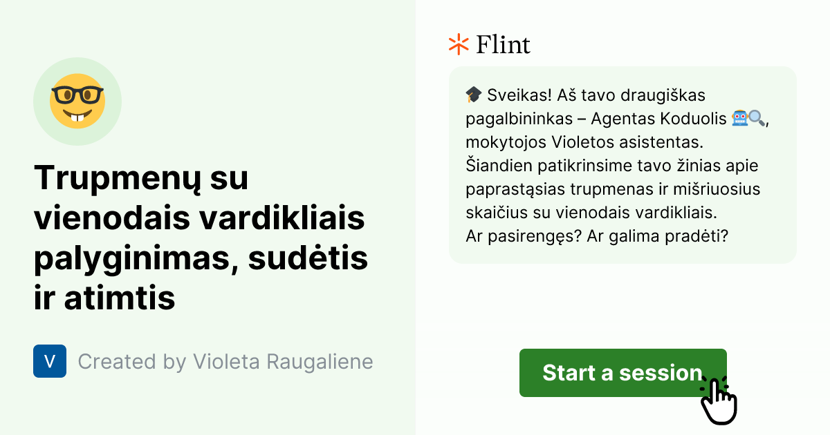 Trupmenų su vienodais vardikliais palyginimas, sudėtis ir atimtis | Flint